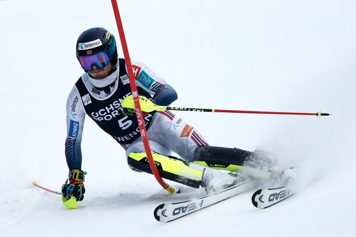Norwegian skier Atle Lie McGrath leads 1st run of Wengen slalom